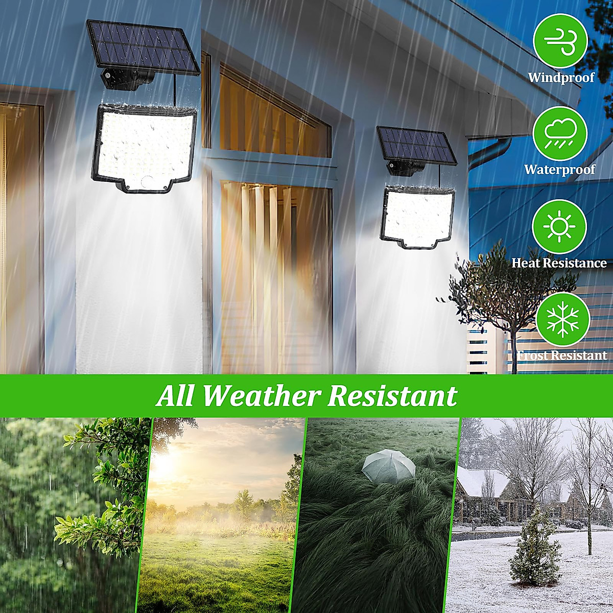 Solar Lights for Outside, 166 LED Solar Lights Outdoor Waterproof, Motion Sensor Outdoor Lights 3 Modes, Split Solar Powered Light with Extension Wires, Security Lights for Yard Garden Garage, 2-Pack