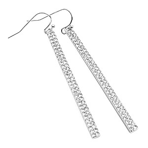 Sparkly Rhinestone CZ Lightweight Geometric Bar Statement Earrings - Multi Cubic Crystal, Acrylic Pearl Vertical Drop Dangles (Vertical Bar Drop - Silver Crystal)