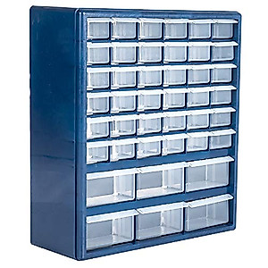 Plastic Storage Drawers – 42 Compartment Organizer – Desktop or Wall Mount Container for Hardware, Parts, Crafts, Beads, or Tools by Stalwart, 10 Targets