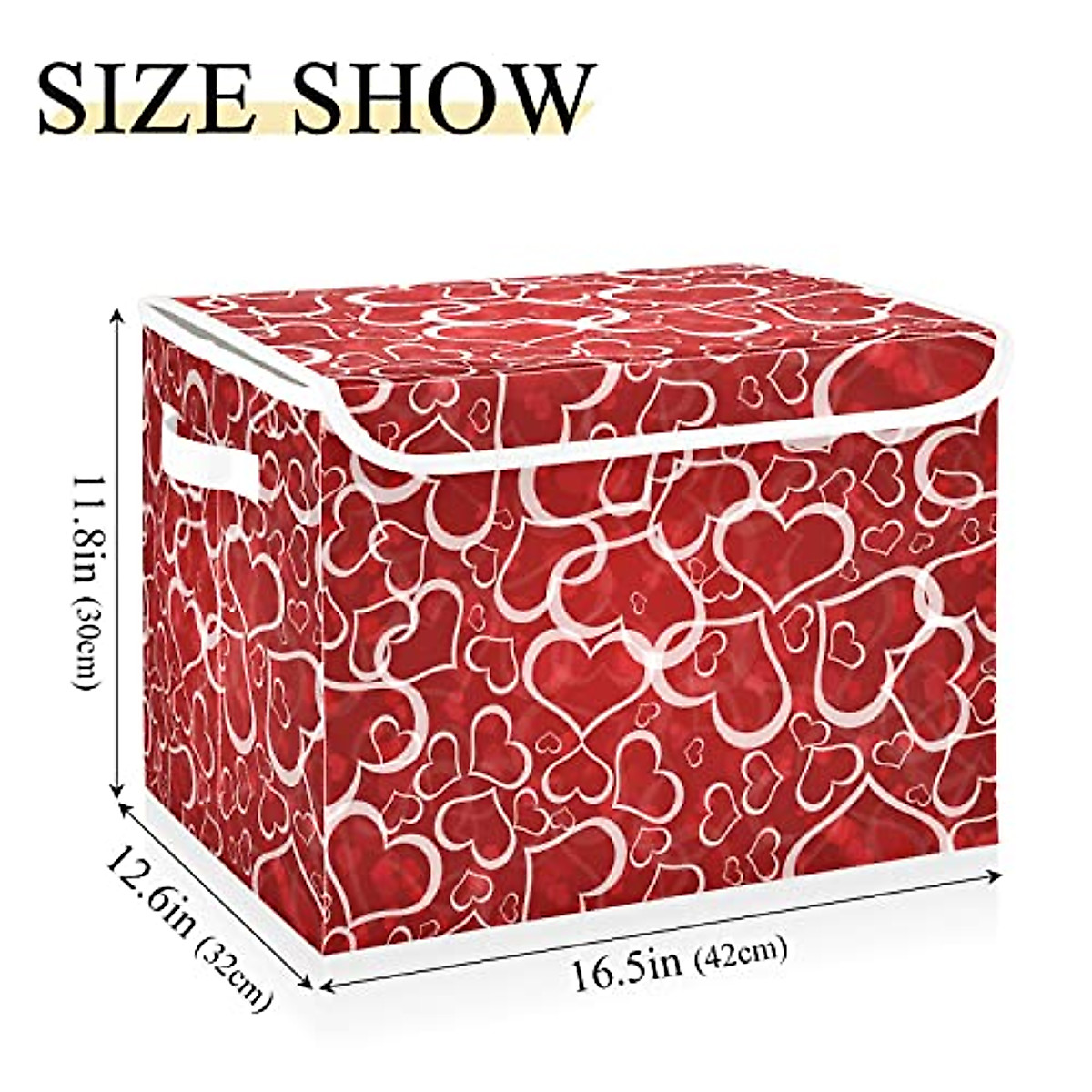 Kigai Storage Basket Valentine's Day Hearts Storage Boxes with Lids and Handle, Large Storage Cube Bin Collapsible for Shelves Closet Bedroom Living Room, 16.5x12.6x11.8 In