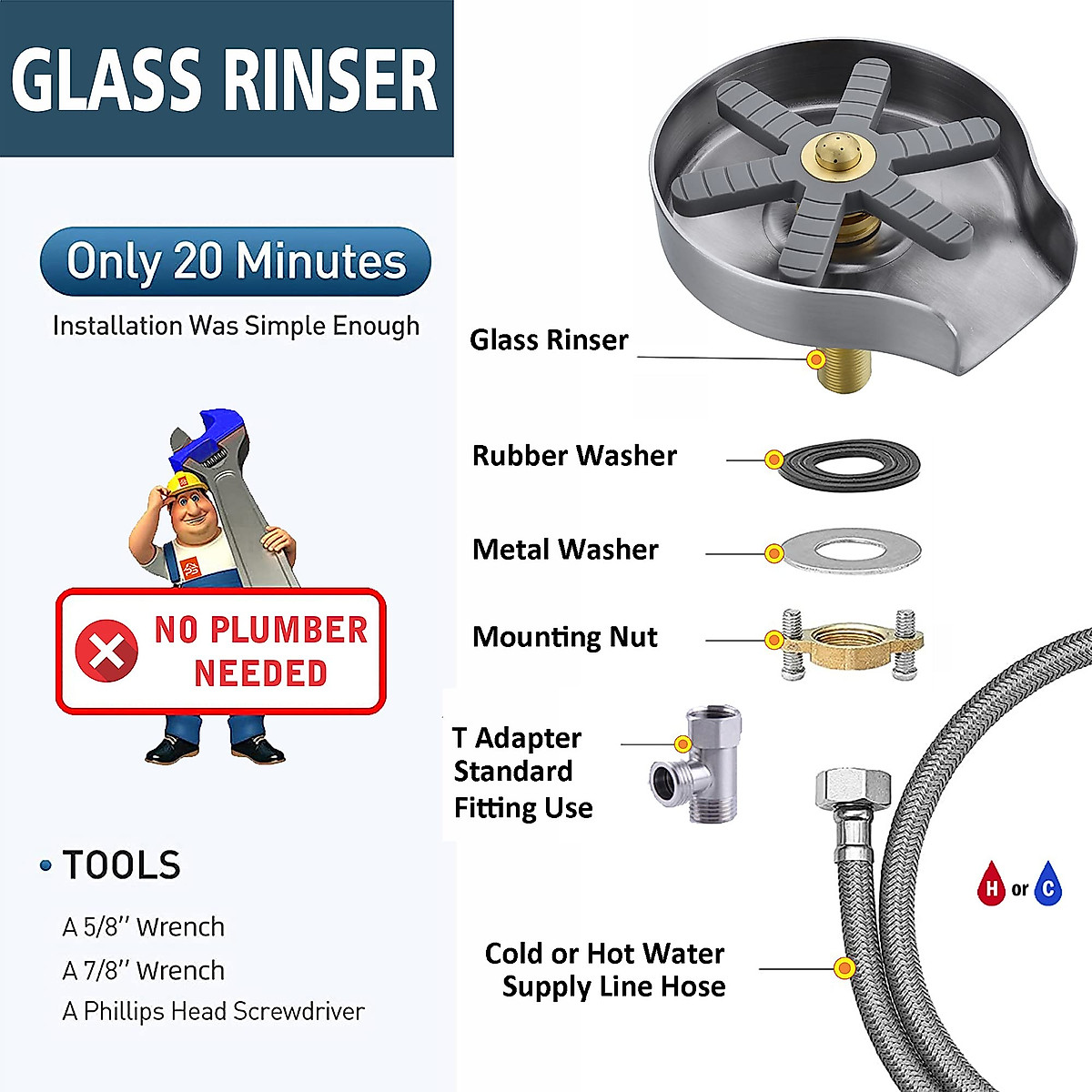 PYLCOSMART Metal Kitchen Sink Glass Rinser,Faucet Glass Rinser for Kitchen Sinks,Bottle Washer,Kitchen Sink Attachment Accessories,Stainless Steel - Brushed Nickel