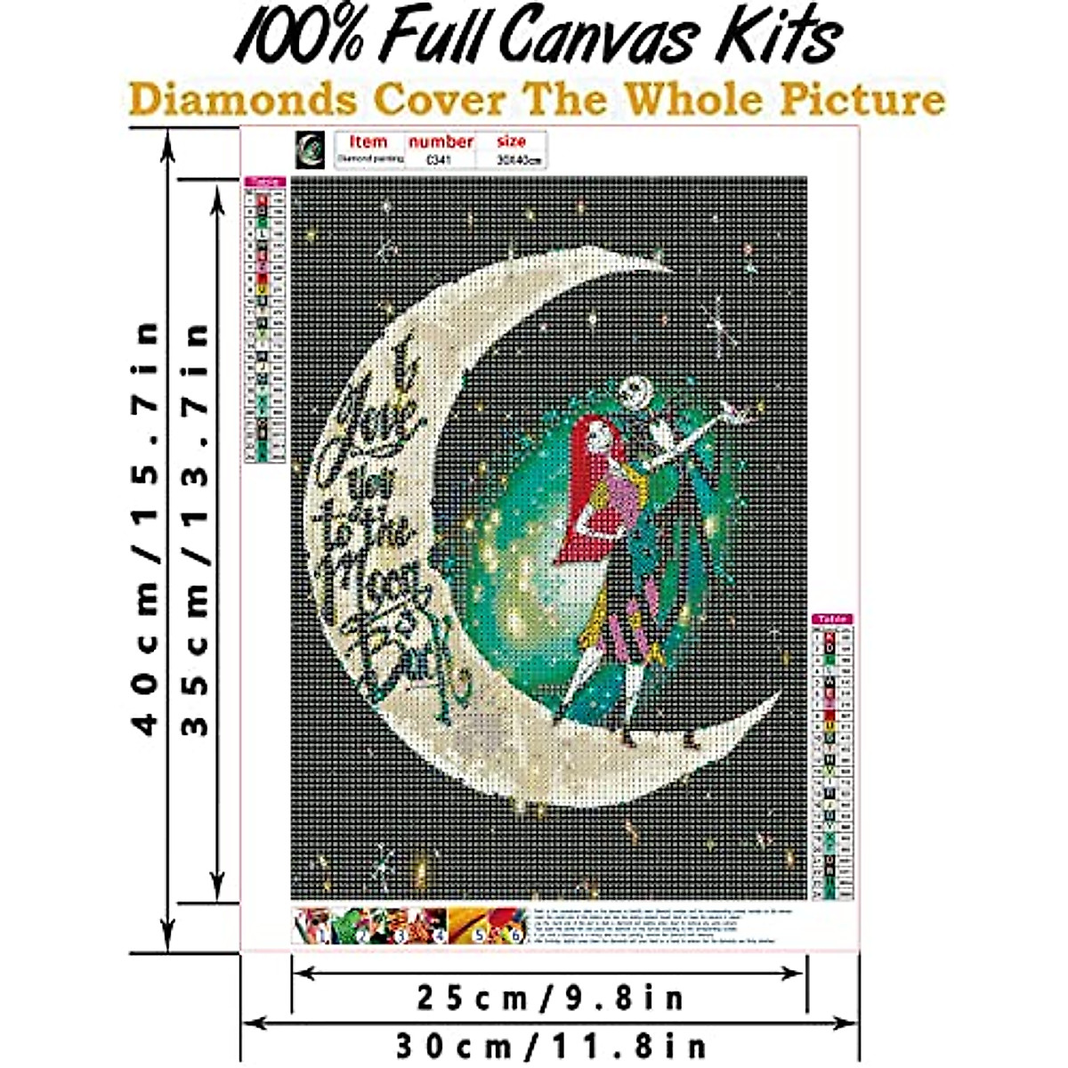 honrtreb DIY 5D Diamond Painting Halloween by Number Kits for Adults,Diamond Painting Jack and Sally with Moon,Round Full Drill Diamond Art Kits Craft for Home Wall Decor 11.8x15.7 inch