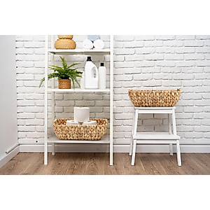 Water Hyacinth Storage Baskets with Wooden Handles，Large Wicker Baskets for Organizing Set of 2