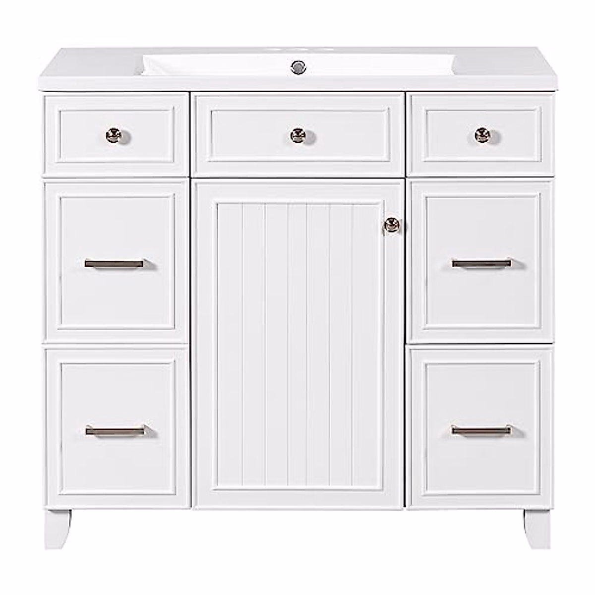 DHHU 36" Vanity Top Combo Set, Single Sink, Shaker Soft Closing Door and Drawer, Bathroom Storage Cabinet, Solid Wood Frame, White
