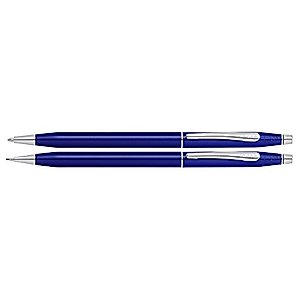 Cross Classic Century Refillable Medium Ballpoint Pen and 0.7mm Pencil Set, Includes Premium Gift Box - Translucent Blue Lacquer