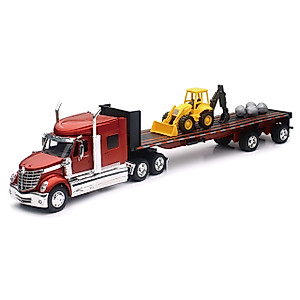 New Ray New 1:32 NEWRAY Truck & Trailer Collection - International Lone Star Hauler with Forklift and HAY Bales Truck Diecast Model Toys