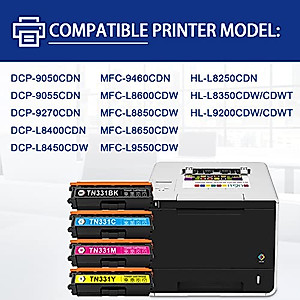 NUCALA Compatible 4 Pack TN-331BK TN-331C TN-331M TN-331Y Toner Cartridge Set Replacement for TN331 TN-331 to use with HL-L8350CDW HL-L8250CDN HL-L8350CDWT MFC-L8850CDW MFC-L8600CDW Printer (BK/C/M/Y)