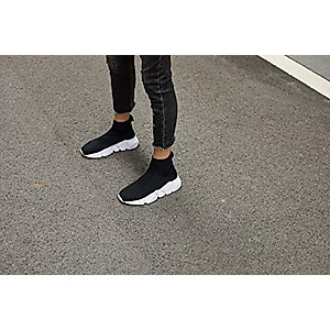 Casbeam Women's Running Knit Comfortable Lightweight Breathable Casual Sports Shoes Fashion Sneakers Slip-On Walking Shoes Black&White Size 10