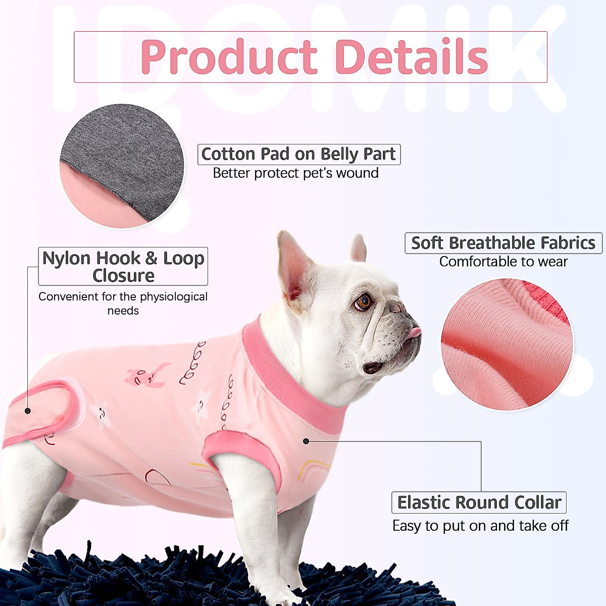 IDOMIK Dog Recovery Suit After Surgery,Breathable Dog Surgery Recovery Suit for Female Male Dogs Cats,Dog Surgical Onesie for Spay Neuter Surgery,E-Collar Cone Alternative Anti-Licking Abdominal Wound