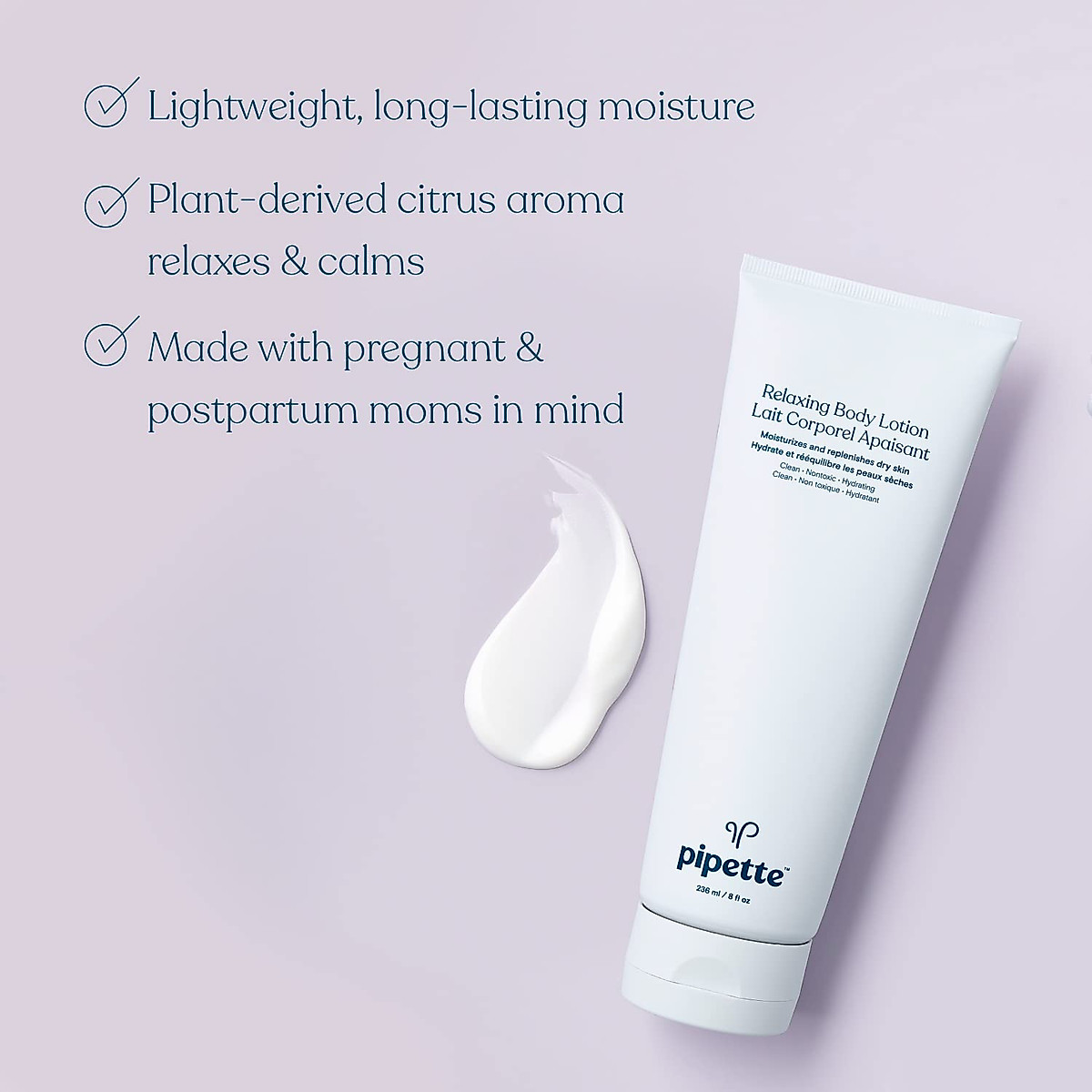 Pipette Relaxing Body Lotion - Plant-derived Moisturizing Squalane, Aromatherapeutic Citrus & Geranium, Ideal Pregnant Mom Gifts or Pregnancy Must Haves, 8 fl oz