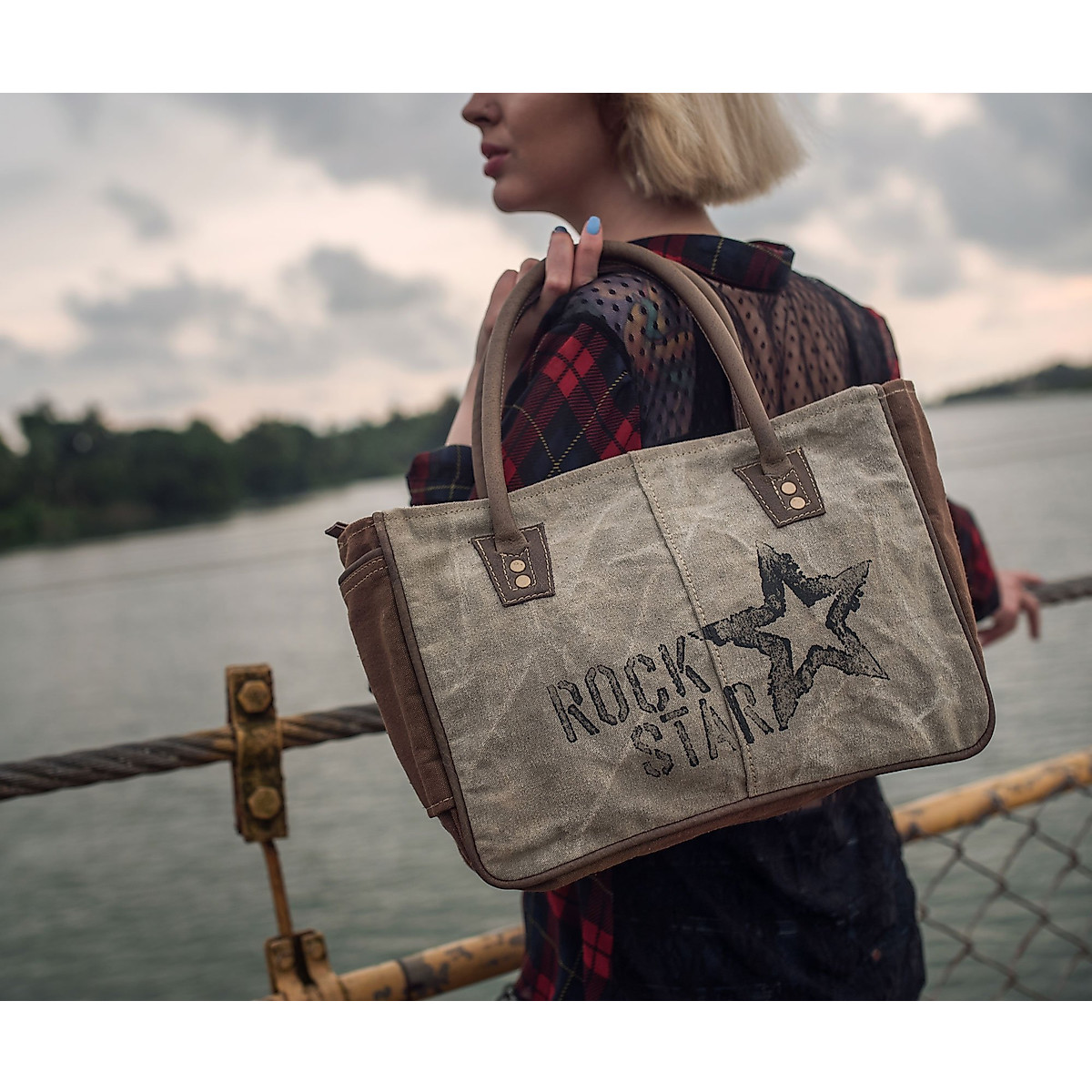 Myra Bags Rock Star Upcycled Canvas Hand Bag S-1045