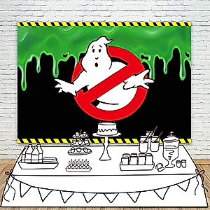 LINFENG Photo Backdrop Green Slime 7x5ft Cartoon Ghosterbusters Happy Birthday Background for Kids Vinyl Ghostbusters Theme Party Tablecloth Child Room Wall Decor Poster