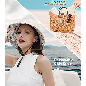 100% Cotton Women Sun Hats Wide Brim Gardening Bucket Hat Travel Sun Protection Packable Womens Beach Hat -Fold-UP Brim