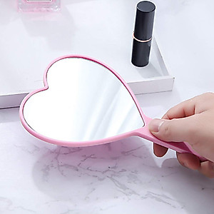 TBWHL Heart-Shaped Travel Handheld Mirror Portable Personal Cosmetic Hand Mirror with Handle Pink