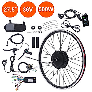 Bazargame Ebike Conversion Kit,Front Wheel 500W 36V Motor Electric Bike Conversion Kit for Kinds of Bicycles 27.5" Front Wheel Ebike，E-Bike kit for Commuter Bikes
