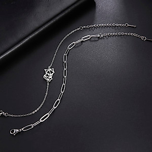 EUEAVAN Cute Animal Fox Pendant Layered Bracelet Charm Simple Creative Nine-tailed Fox Jewelry Girl Woman Girlfriend (Silver Fox)