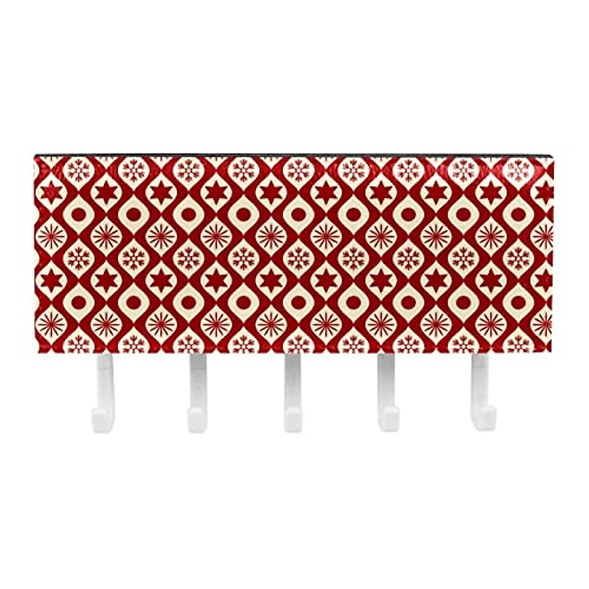 Red Christmas Mail Holder Organizer and Key Hooks PU Front, Self Adhesive Key Rack with 5 Hooks Perfect for Entryway, Hallway，Bathroom ，Kitchen