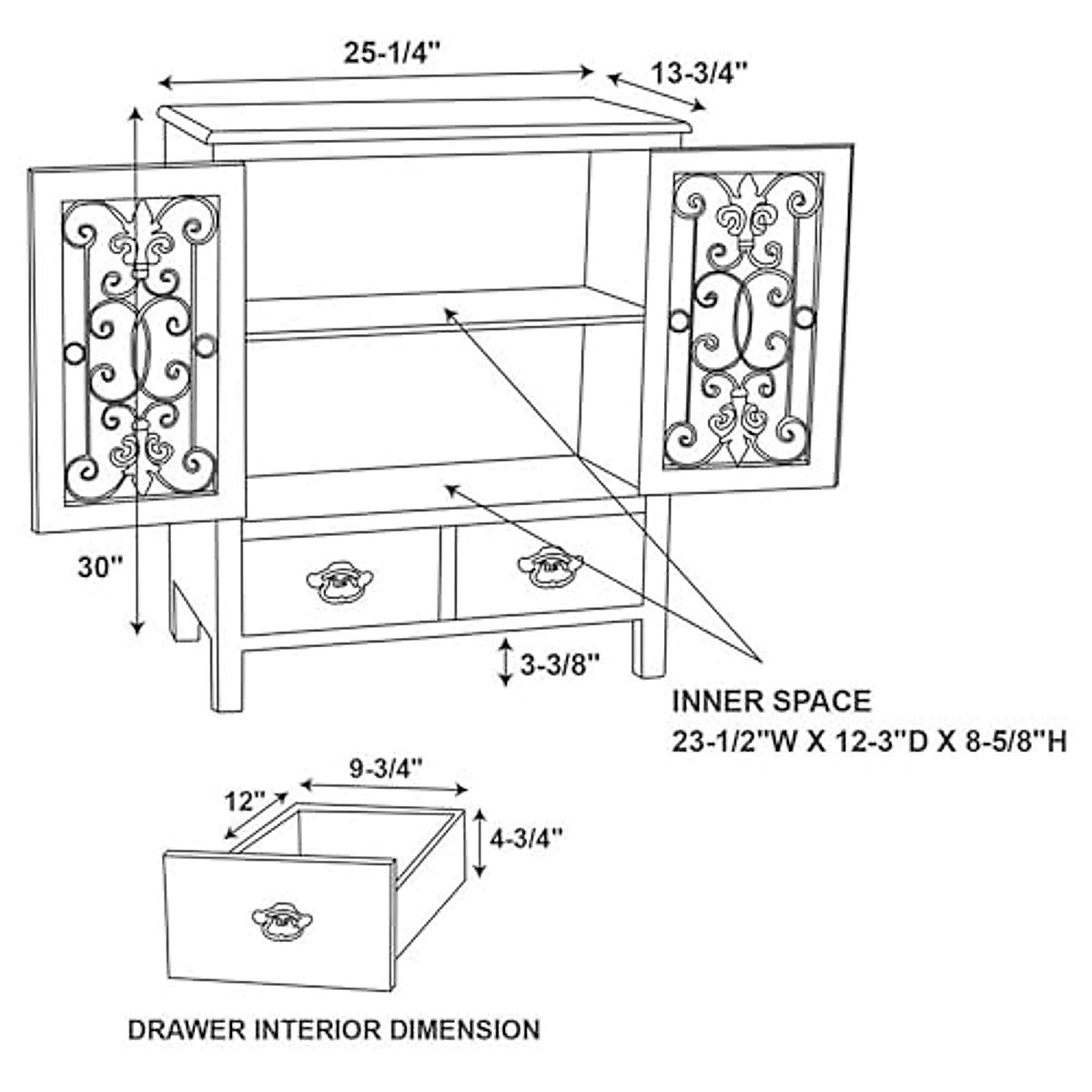 Powell Furniture 990-332 Parcel 2-Door 2-Drawer Console, White 30" L x 13.75" W x 25.5" H