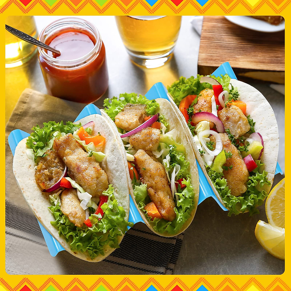 18 Pcs Taco Holders Stand Colorful Taco Trays Plates and Rack for Soft or Hard Taco Shells Pp Health Material Very Hard and Sturdy, Dishwasher & Microwave Safe