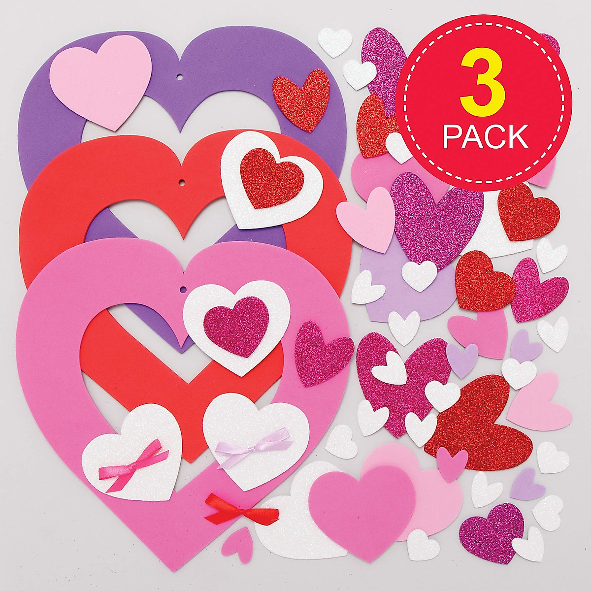 Baker Ross AX733 Heart Wreath Kits - Pack of 3, Creative Valentine's Day Art and Craft Supplies for Kids to Make and Decorate