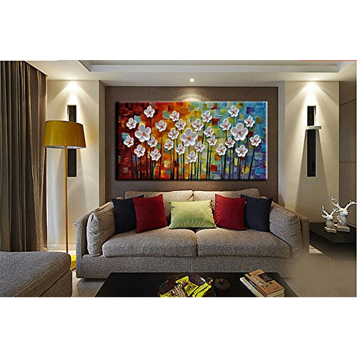 YaSheng Art - Hand painted Contemporary Art Oil painting On Canvas Texture Abstract Flowers Artwork Paintings Home Interior Decor Wall Art wall art for living room Ready to Hang 20"x40"inch