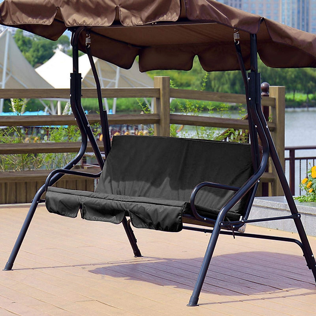 Outdoor Swing 3 Seater Swing Chair Waterproof Swing Seat Pads Replacement for Patio Garden Yard(Black).