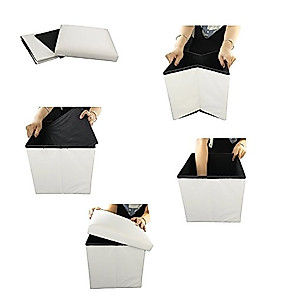 NISUNS OT01 Leather Folding Storage Ottoman Cube Footrest Seat, 12 X 12 X 12 Inches (White)