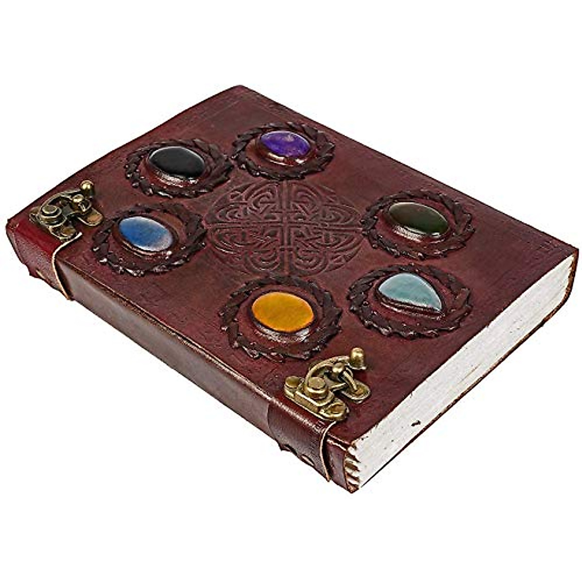MONTEXOO Handmade Vintage Leather Bound Journal Notebook Diary Sketchbook With Lock For Men Women Blank Pages Old Antique Six Stone