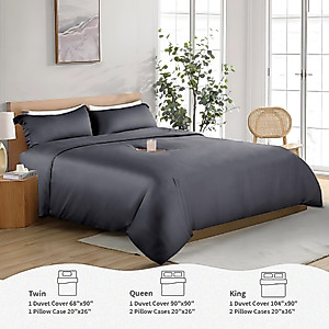 NEXHOME PRO Duvet Cover Set King - Lightweight Organic Viscose from Bamboo Cooling Duvet Cover for Hot Sleepers 104"x90" 3pcs Breathable Dark Grey Bedding with Corner Ties,Zipper Closure,No Insert