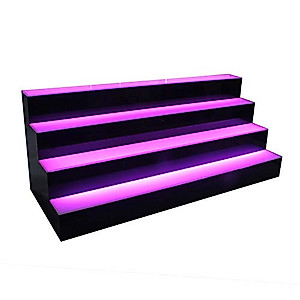 Cozyel 24 Inch 4 Step LED Lighted Liquor Bottle Display Illuminated Liquor Bottle Bar Display Stand LED Display Shelf 4 Tier Home Commercial Bar Drinks Lighting Shelves with Remote Control