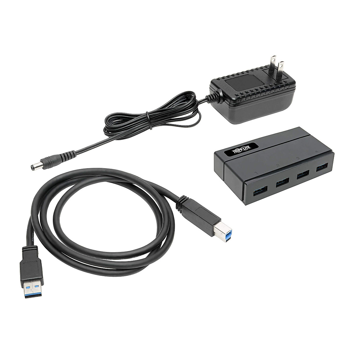 Tripp Lite 4 Port Powered USB Hub, USB 3.0 Hub, USB-A Ports, 2.4A, Black (U360-004-2F)