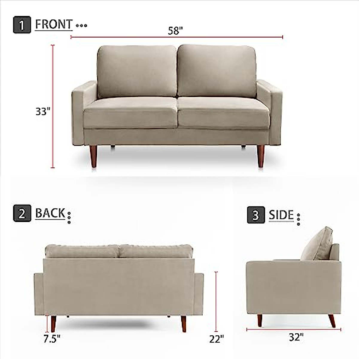 SILKIR 2-Person Loveseat Sofa Couch for Living Room | Perfect for: Apartment/Studio/Office & Small Space | Velvet Fabric | Fast and Easy Assembly | Warranty (Beige) Modern Contemporary Mid-Century