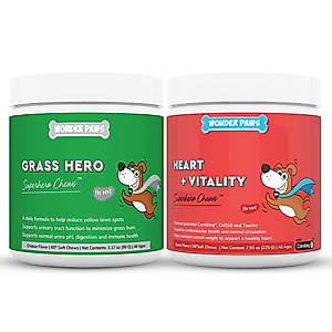 WONDER PAWS Grass Hero Soft Chews Plus Heart + Vitality Chews - for Dogs Urinary Tract Health, Lawn Care, Cardiovascular Support & Energy - Grass Hero 60 Chews - Heart + Vitality 90 Chews