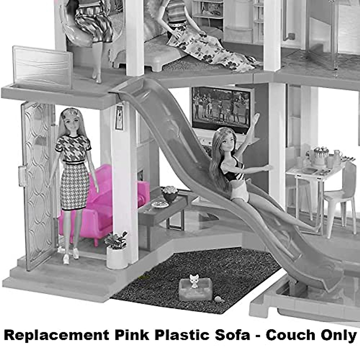 Ele Toys Part for Barbie Dreamhouse Playset GRG93 - Ele Toys Doll Size Pink Plastic Sofa - Couch
