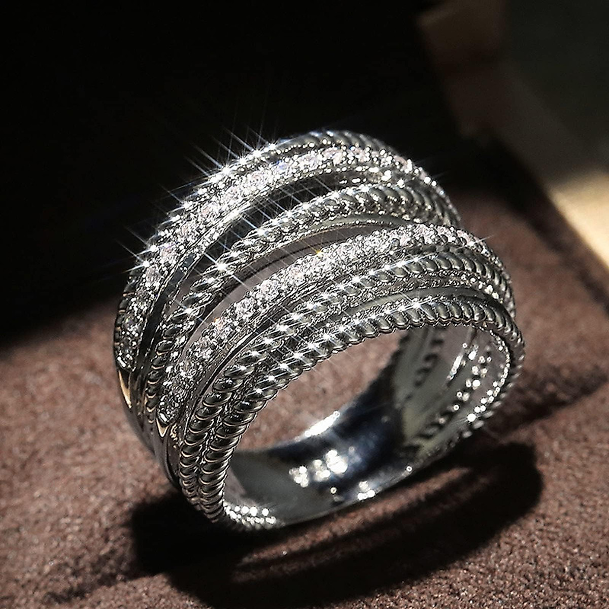 JASXEYO 925 Sliver Promise Ring for Women Cubic Zirconia Engagement Ring CZ Statement Wedding Band Rings for her Size 6-10 (10)