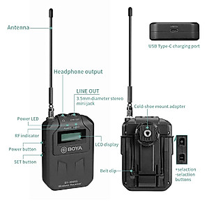 BOYA UHF Wireless Lavalier Microphone with 48-Channel, BY-WM6S, Broadcast Sound Quality and Integrity of Audio, Built-in Rechargeable Battery for Smartphone, Tablets, DSLR Camera, Sony Camcorder