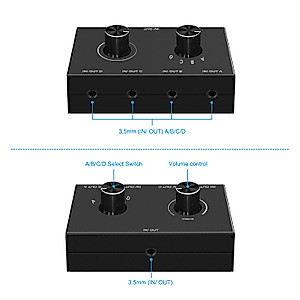 3.5mm Audio Selector Audio Switcher, Speaker Switch, AUX Switch Box, AB Switcher Selector, Bi-Directional (3.5mm 1In-4Out/4In-1Out)