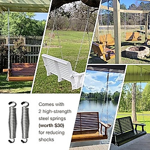Wooden Porch Swing 2-Seater, Bench Swing with Cupholders, Hanging Chains and 7mm Springs, Heavy Duty 800 LBS, for Outdoor Patio Garden Yard, 4 FT, White