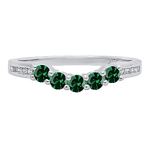 Dazzlingrock Collection Round Lab Created Emerald & White Diamond Women 5 Stone Guard Wedding Band, 10K White Gold, Size 8.5