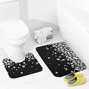 Bathroom Rug Set 2 Piece Diamonds Black Bath Rugs and U-Shaped Contour Toilet Rug, Non-Slip Bath Carpet Bath Mats for Bathroom 15.7"x23.6"