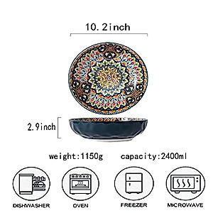 Qlans Serving Bowls 10.2inch 75 Oz Fruit Bowls Salad Bowls, Pasta Bowl Set of 2, Serving Dishes for Entertaining, Vibrant Color Large Bowls for Party,Microwave & Dishwasher Safe （Multicolor）