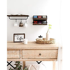 Mkono Tea Bag Organizer 2 Tier Rustic Wood Tea Bags Holder Wall Mounted Tea Box for Tea Storage Coffee Condiment Display Shelf Tea Rack for Cabinet, Counter, Café, Home, Office