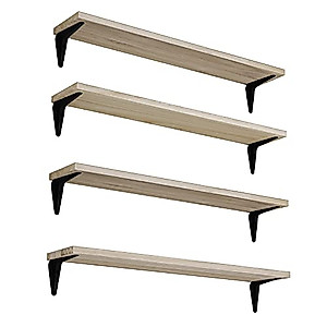 Wallniture Arras Floating Shelves for Living Room Wall Decor, Bookshelf Units Office & Kitchen Organization Wall Shelves Set of 4, Natural Wood Shelf 24"x4.5"