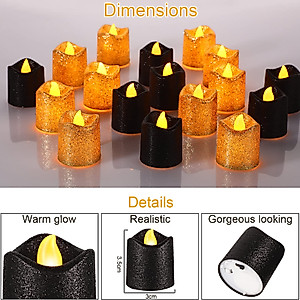 24 Packs Flameless Glitter Candles LED Votive Tealights Battery Operated Tea Lights Warm Yellow Light Holder for Anniversary Wedding New Year Christmas Centerpiece Table Outdoor Decor (Gold, Black)