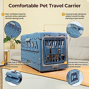 FULUPET Collapsible Dog Crate, 22 Inch Collapsible Dog Kennel, Travel Dog Crate Breathable Travel Carrier, Foldable 360° Ventilation Lightweight Travel Crate for Small Dogs and Cats