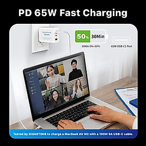 Gigastone 65W USB C Charger (2-Pack), GaN III Tech, PPS, Multiple Port, Foldable Plug, Full Speed Charging for MacBook Air/Pro, Dell XPS, iPad, iPhone, Galaxy