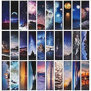 MWOOT 30 Star Sunset Paper Bookmark, Starry Galaxy Universe Page Clip Paper Bookmark Set, Creative Stars Embellished Paper Bookmarks Gifts for Book Friends as Reading Markers (15 x 4 cm, 30 Styles)