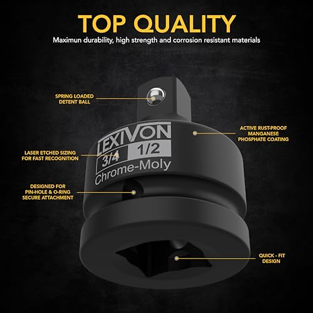 LEXIVON 3/4-Inch Impact Socket Adapter, 3/4" Female x 1/2" Male Reducer | Chrome-Molybdenum alloy steel = Fully Impact Rated (LX-402)