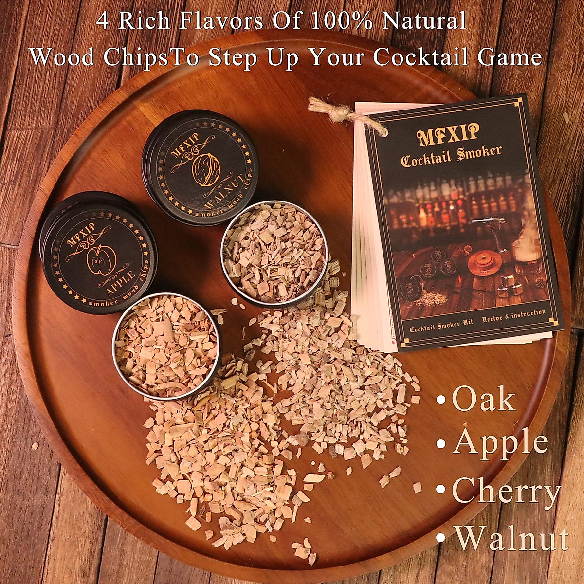 Cocktail Smoker Kit with Torch, Whiskey Smoker Kit, Old Fashioned Drink Smoker Kit – 4 Flavors Wood Chips, Whiskey Smoker Infuser Kit - Bourbon Gifts for Men, Dad (No Butane)