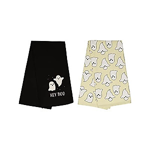 Pearhead Holiday Decor, Kitchen Tea Fall Home Décor, Set of 2, Ghost Dish Towels